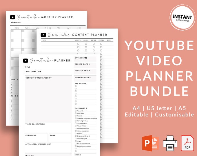Youtube Planner, Youtube Planner Printable, Youtube Planner Digital ...