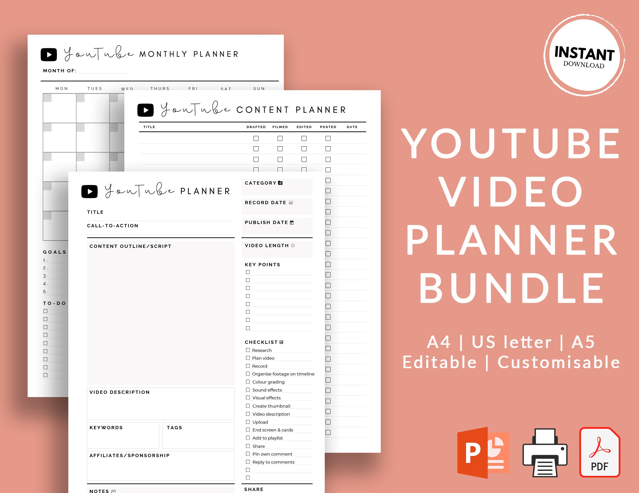 Youtube Planner Printable Youtube Organiser How to Plan - Etsy UK