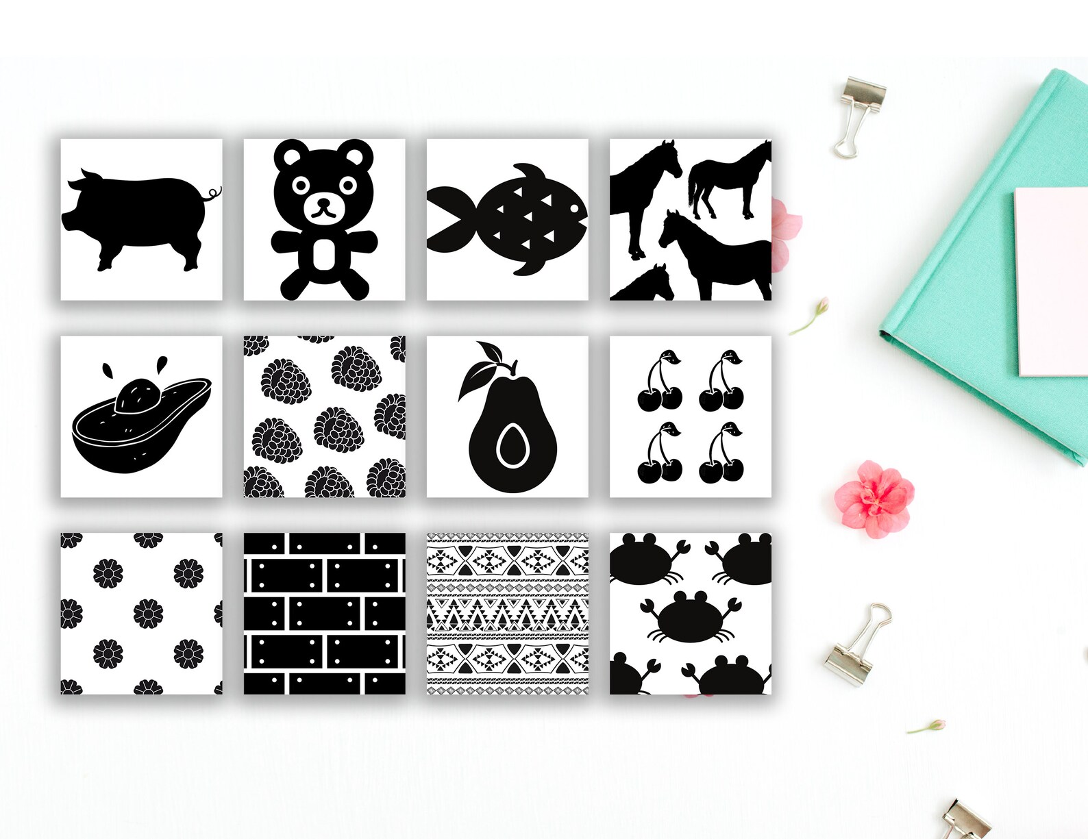 Printable Baby Flash Cards | Black and White High Contrast Cards | Baby ...