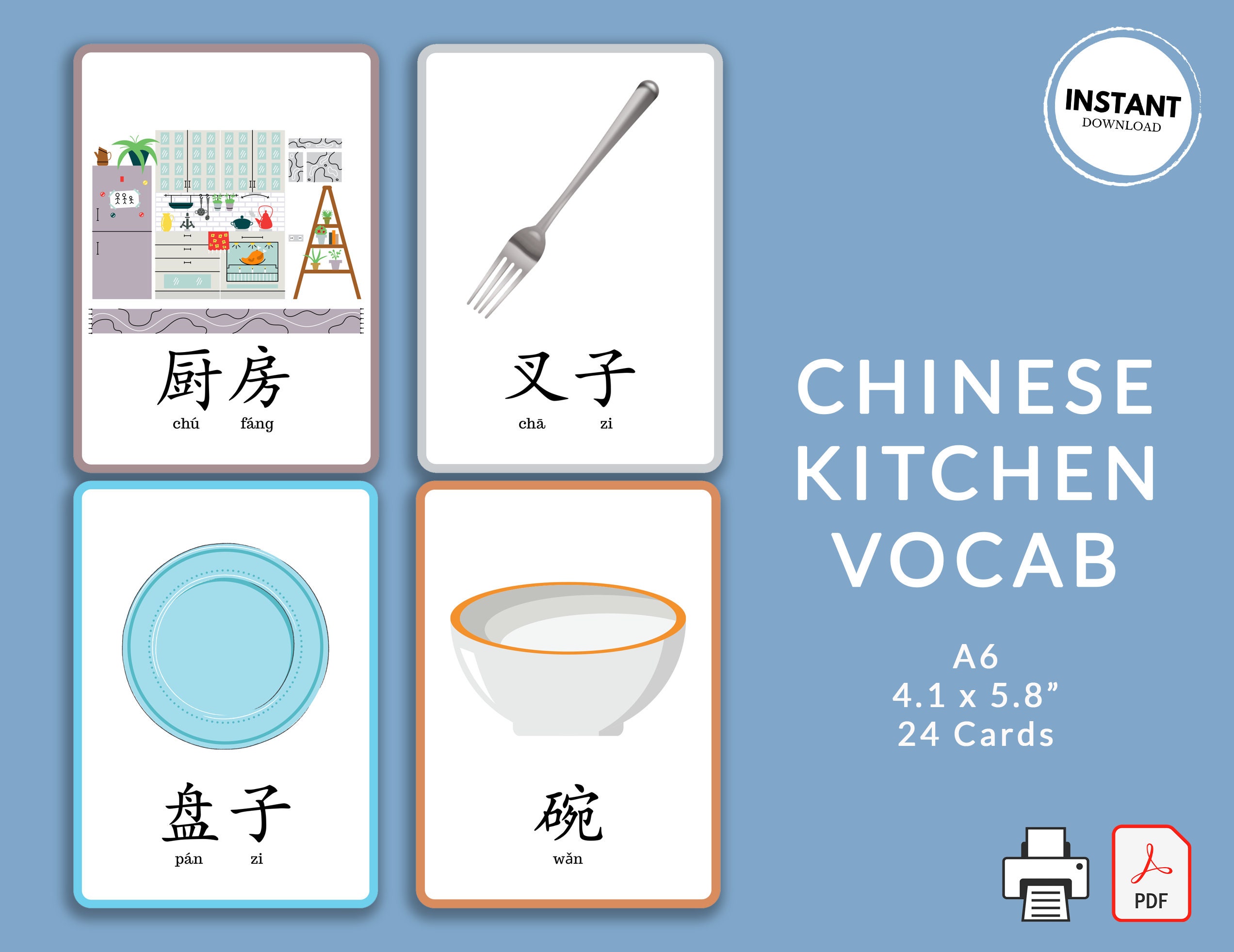 Buy Chinese Kitchen Vocabulary Flashcards Printable Kitchen Words in ...