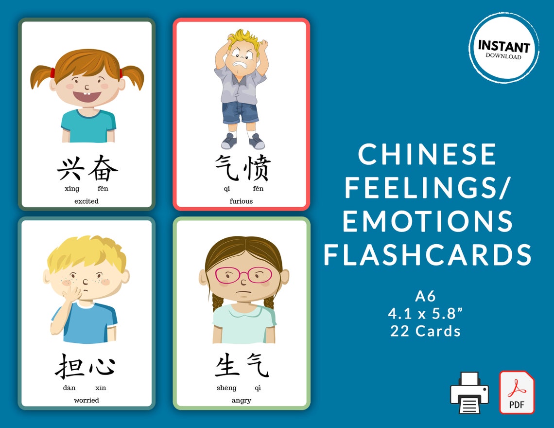 Chinese Feelings and Emotions Flashcards Simplified Mandarin - Etsy Ireland