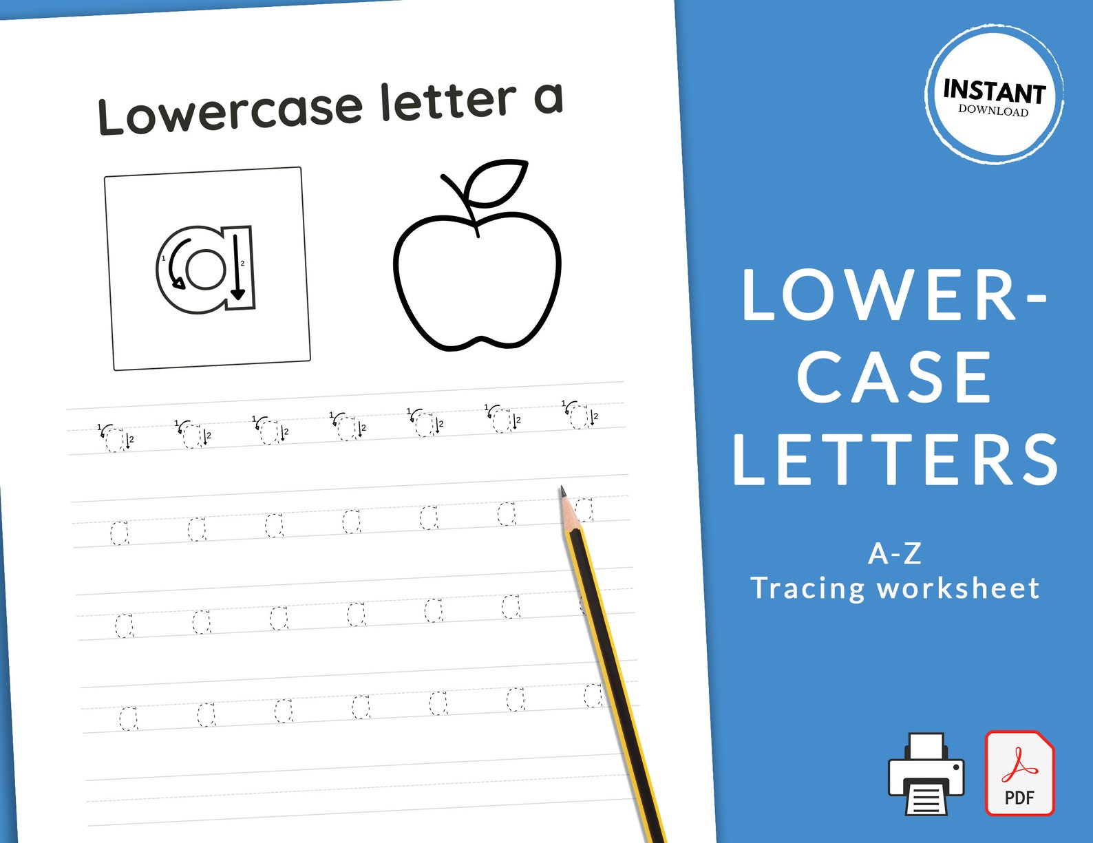 Lowercase Alphabet Tracing Worksheet Printable Alphabet | Etsy