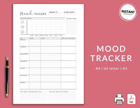 Mood Tracker Self Care Planner Printable Mood Tracker | Etsy UK