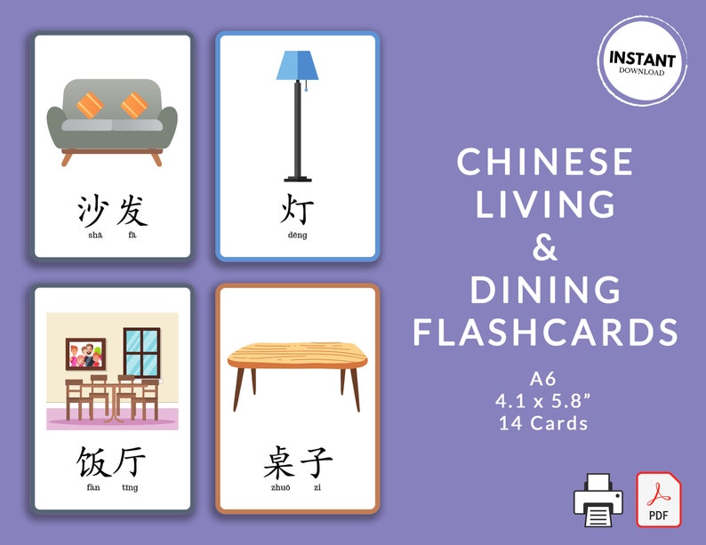 Chinese Living and Dining Room Flashcards Simplified Mandarin House ...