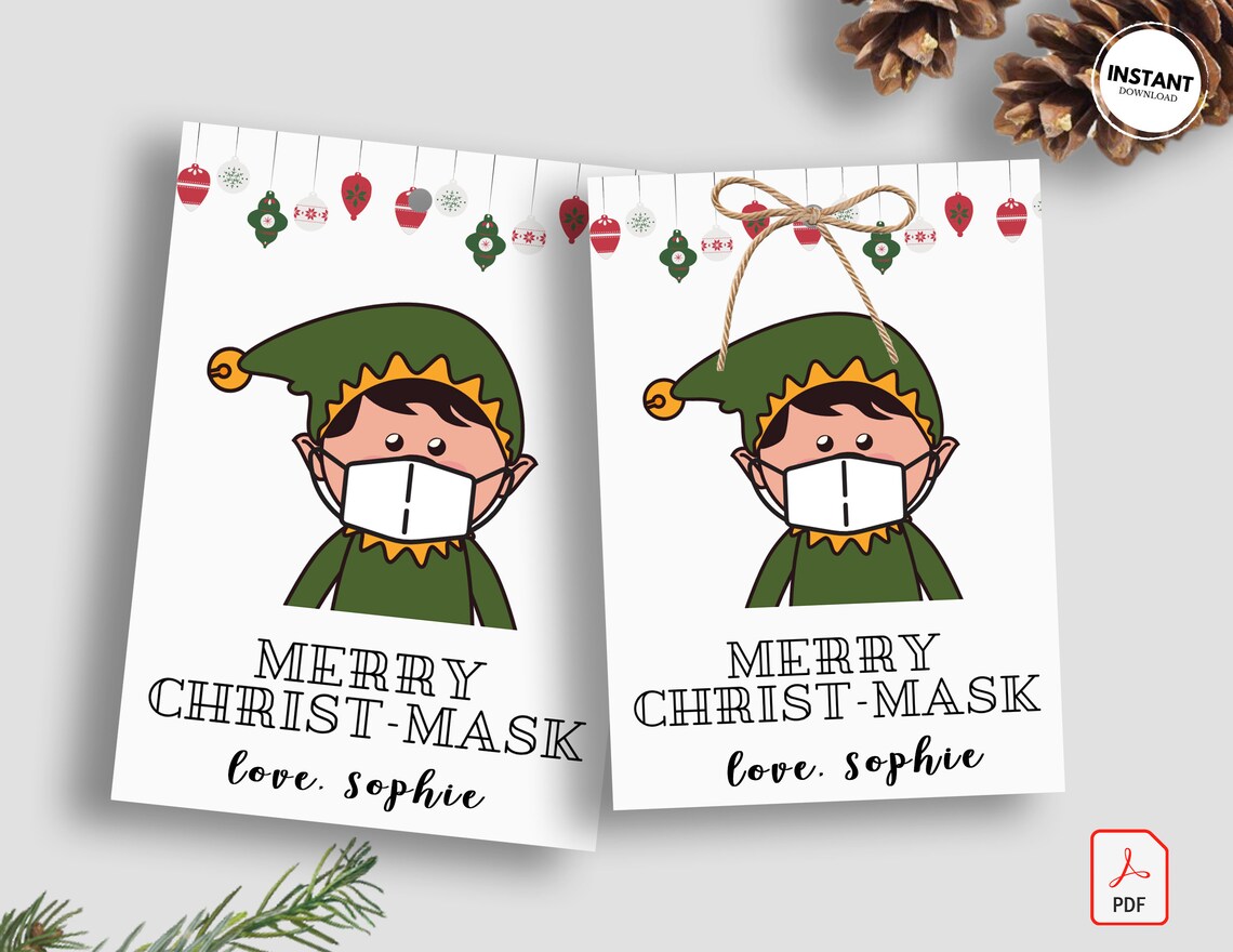 Editable Printable Elf Mask Christmas Gift Tag | Elf Wearing Mask Gift ...