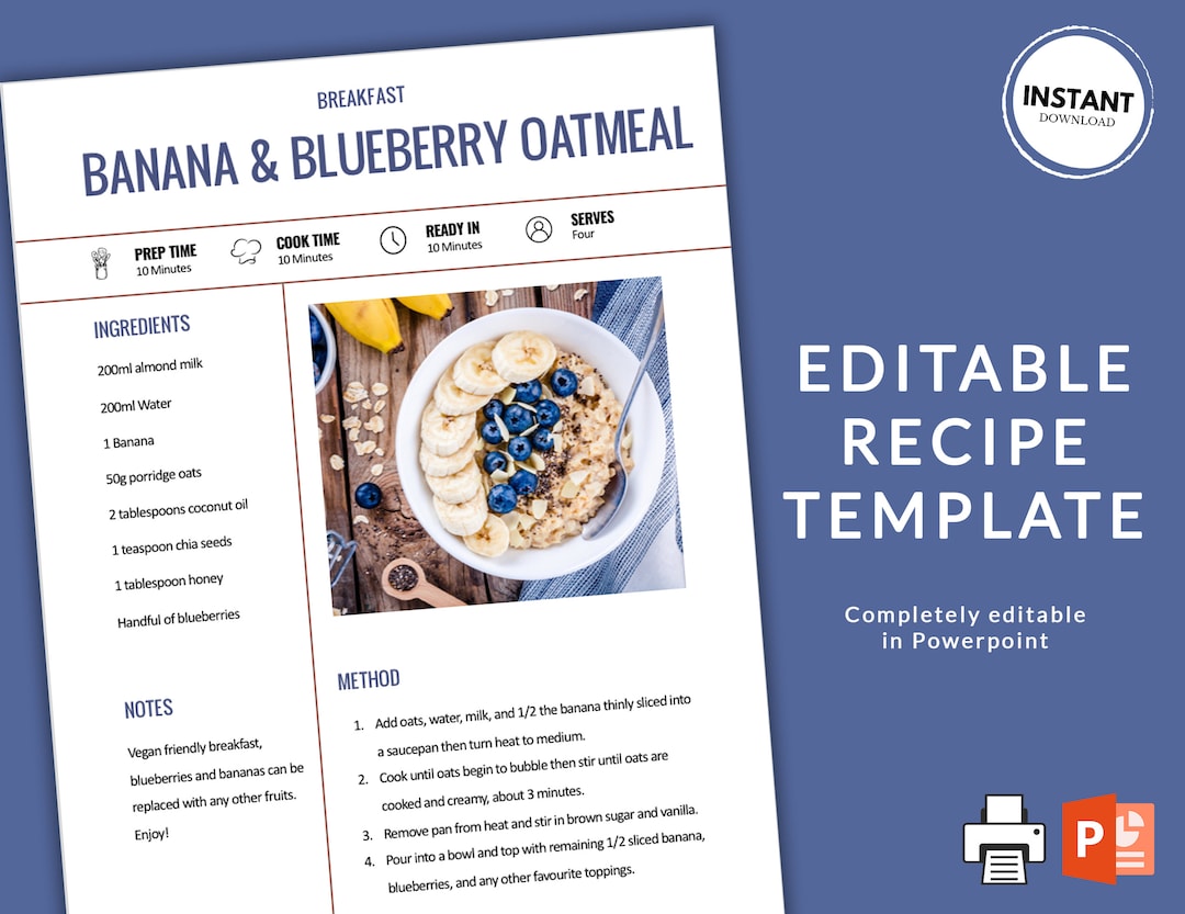 Editable Recipe Template | Recipe Card Template | Microsoft Powerpoint ...