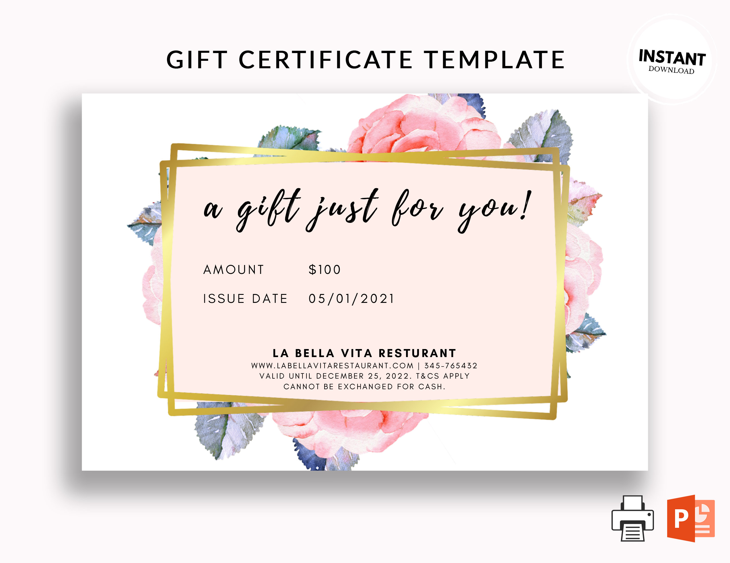 Gift Certificate Template Printable Editable Gift - Etsy