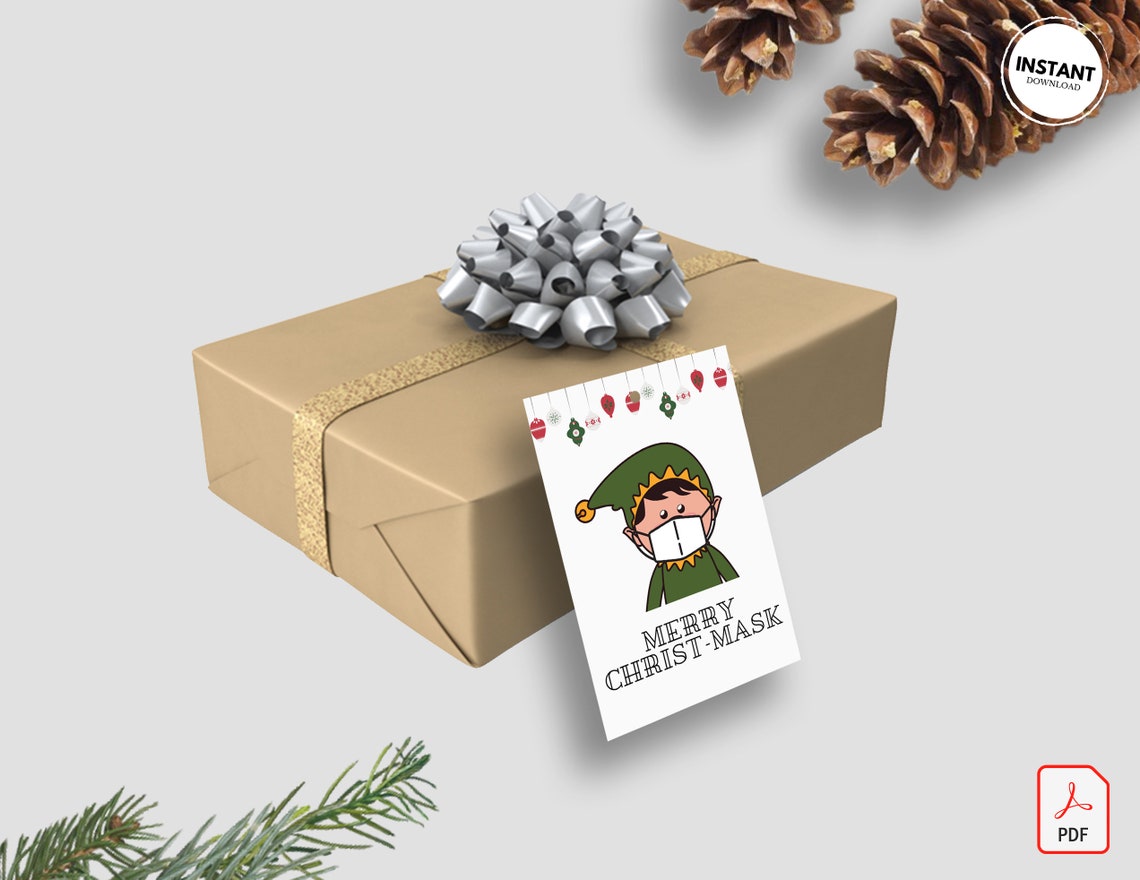 Editable Printable Elf Mask Christmas Gift Tag | Elf Wearing Mask Gift ...