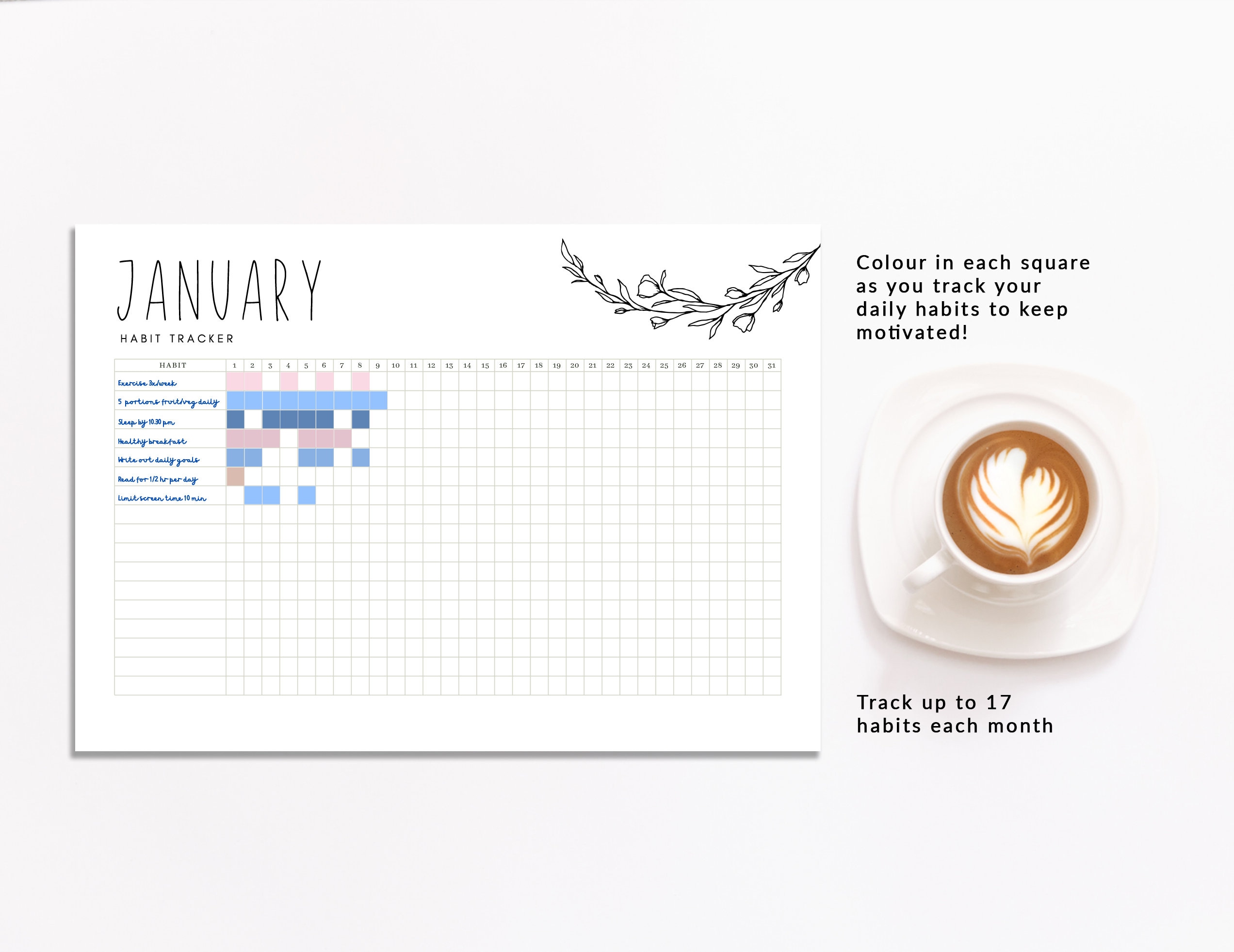 Printable Year in Pixels | Habit Tracker | Habit Log | Goal Tracker ...