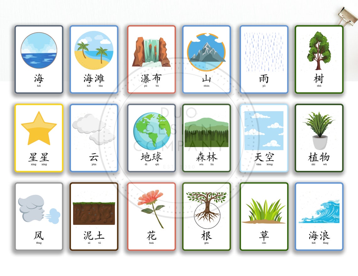 Nature Flashcards in Chinese Printable Nature Flashcards in Mandarin ...