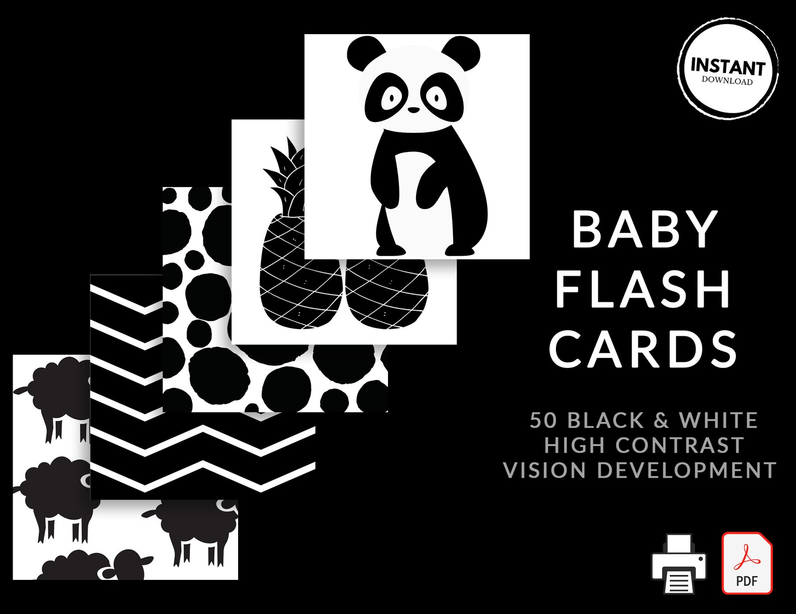 Printable Baby Flash Cards | Black and White High Contrast Cards | Baby ...