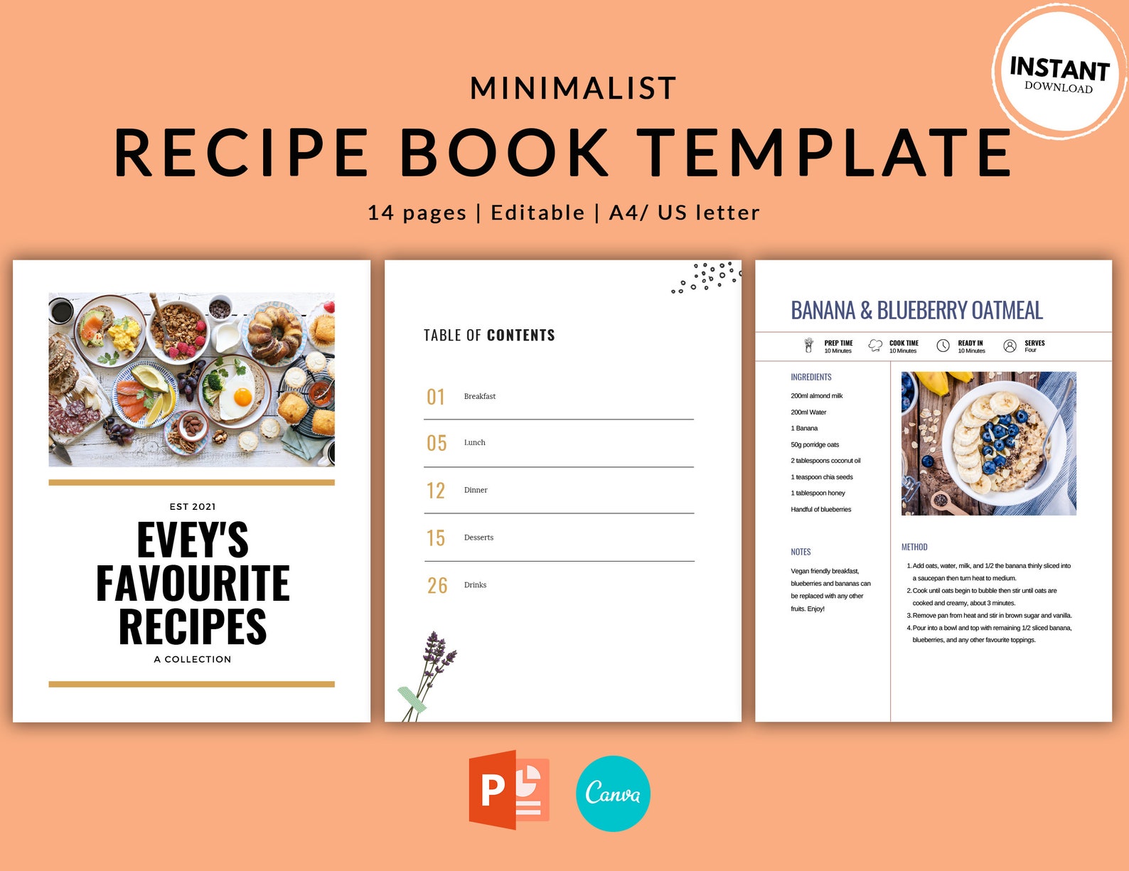 Editable Recipe Book Template Canva Editable Recipe Template Powerpoint ...