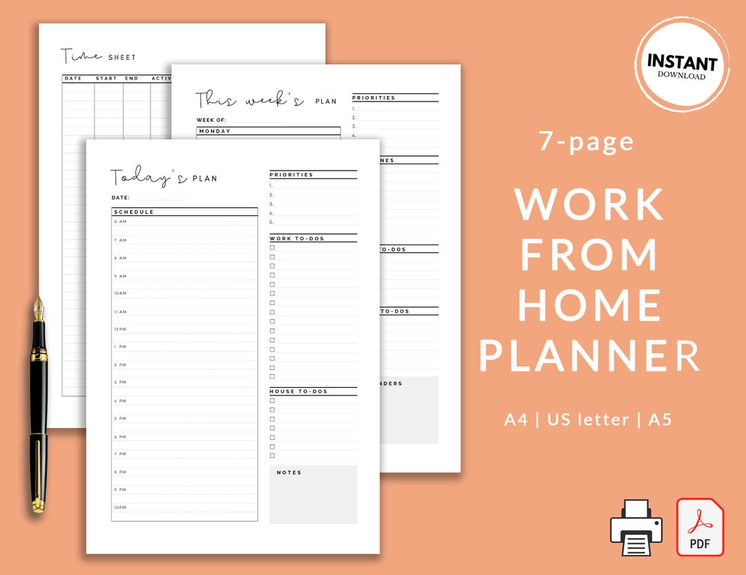 Work From Home Planner | Minimalist Work From Home Printable Planner ...