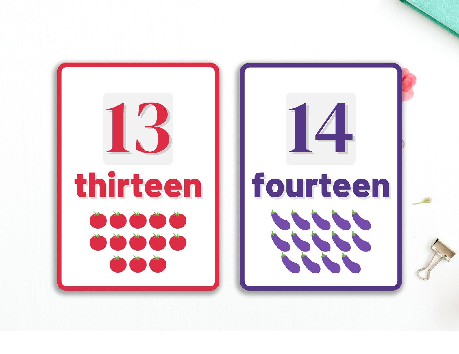 Numbers Flash Cards Printable 1-20 Flash Card Set Colourful Number ...