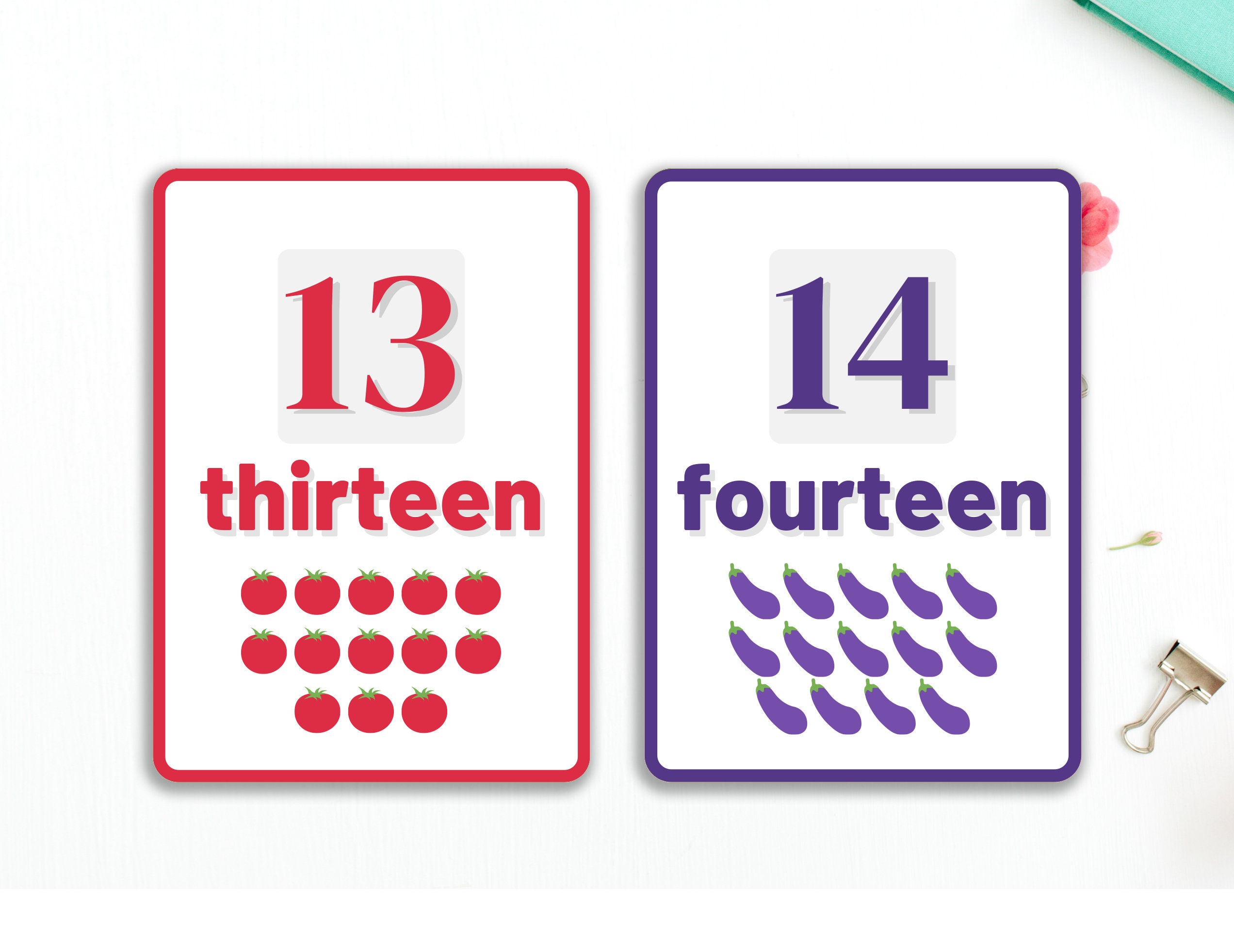 Numbers Flash Cards Printable 1-20 Flash Card Set Colourful Number ...