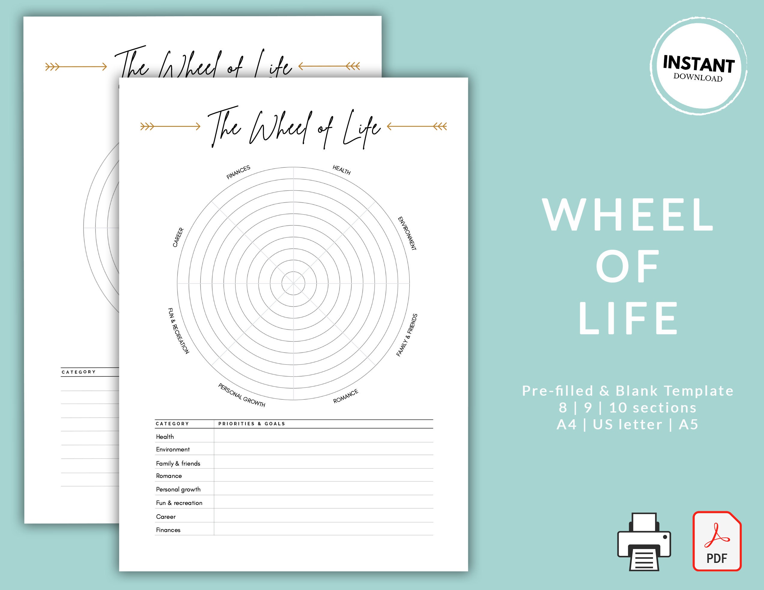 Plantilla de rueda de vida imprimible / Plantillas de rueda de vida ...