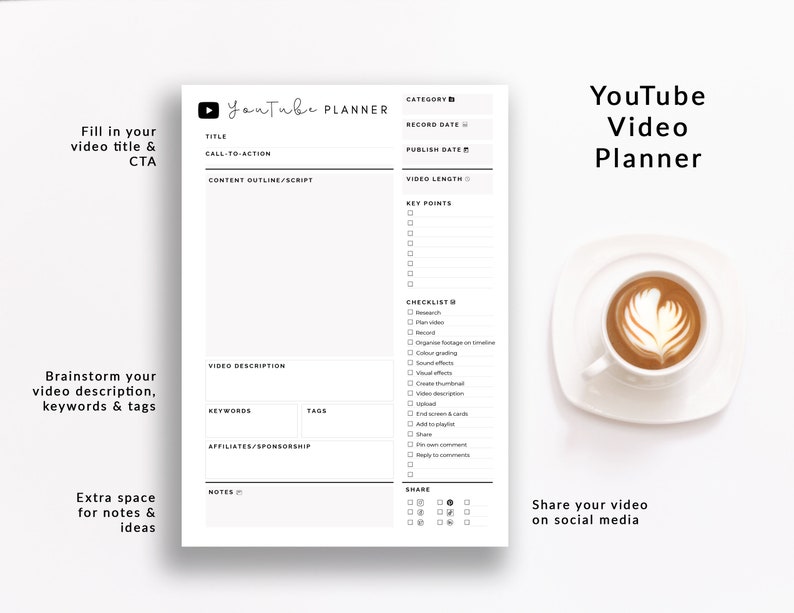 Youtube Planner Printable Youtube Organiser How to Plan | Etsy UK