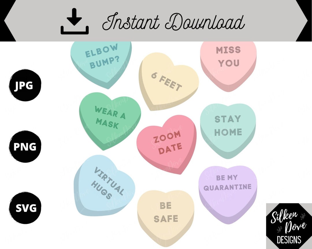 Social Distancing Conversation Hearts Printable Clipart - Elbow Bump ...