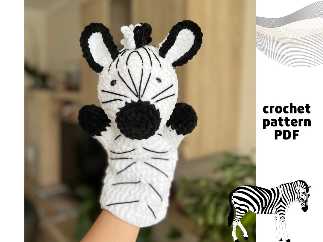 Crochet Zebra Hand Puppet Pattern PDF | Safari Crochet Animals Pattern ...