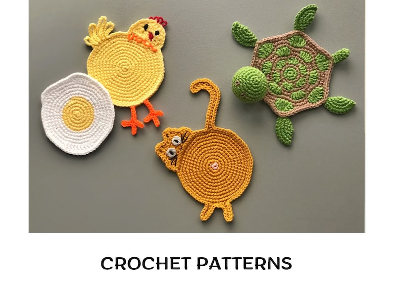 Animal Coasters Crochet Patterns Set PDF Crochet Turtle | Etsy