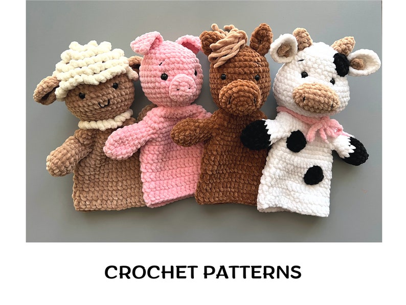 Crochet Farm Hand Puppets Patterns PDF | Farm Animals Crochet Patterns ...