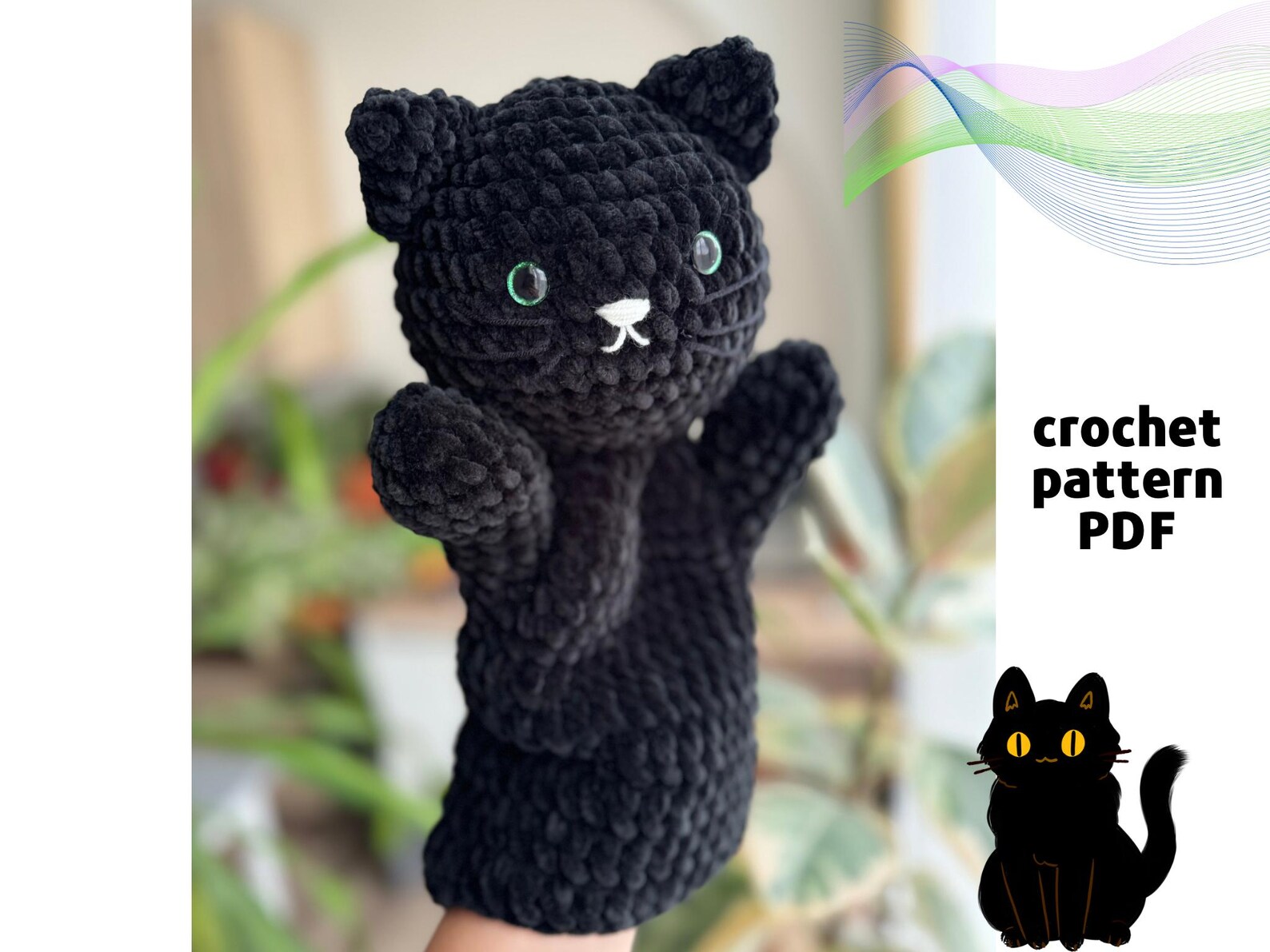 Halloween Crochet Hand Puppet Patterns PDF | Black Cat, Pumpkin ...