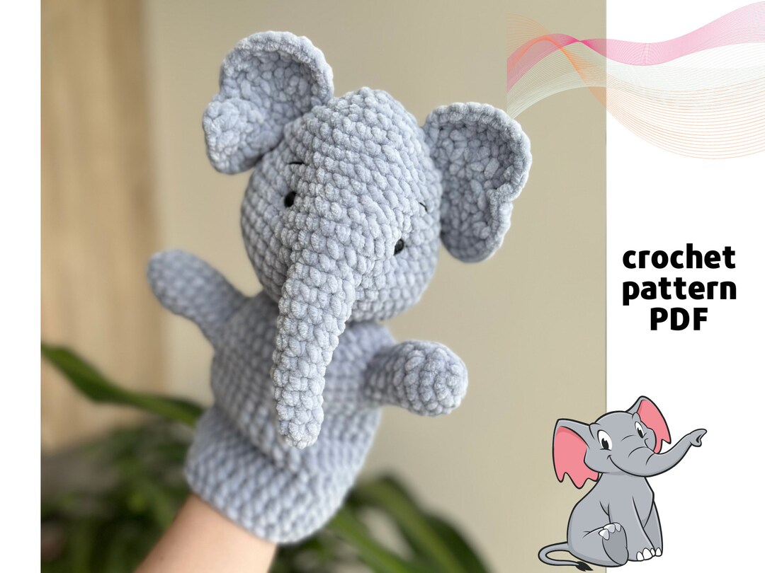 Crochet Elephant Hand Puppet Pattern PDF | Crochet Safari Animals ...