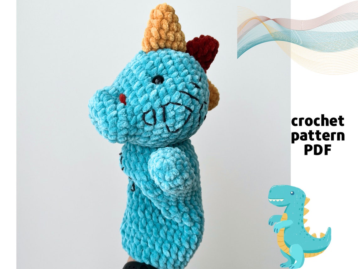Crochet Dinosaur Hand Puppet Pattern PDF | Crochet Dino Pattern ...