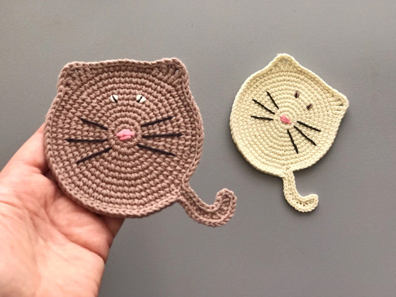 Crochet Cat Coasters Pattern PDF Funny Cats Coasters Drink Animal ...