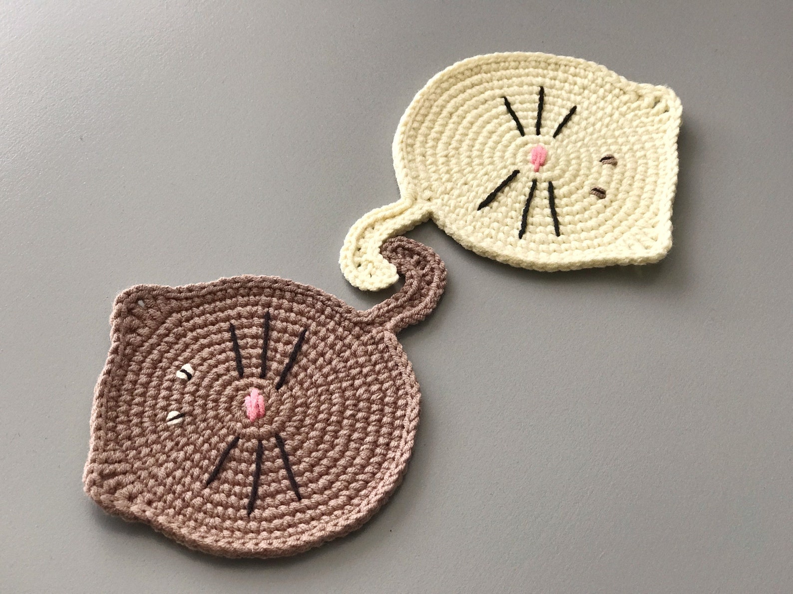 Crochet Cat Coasters Pattern PDF Funny Cats Coasters Drink Animal ...