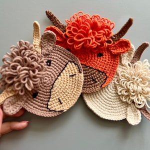 Highland Cow Coaster Crochet Pattern PDF | Crochet Cow Drink Coaster ...