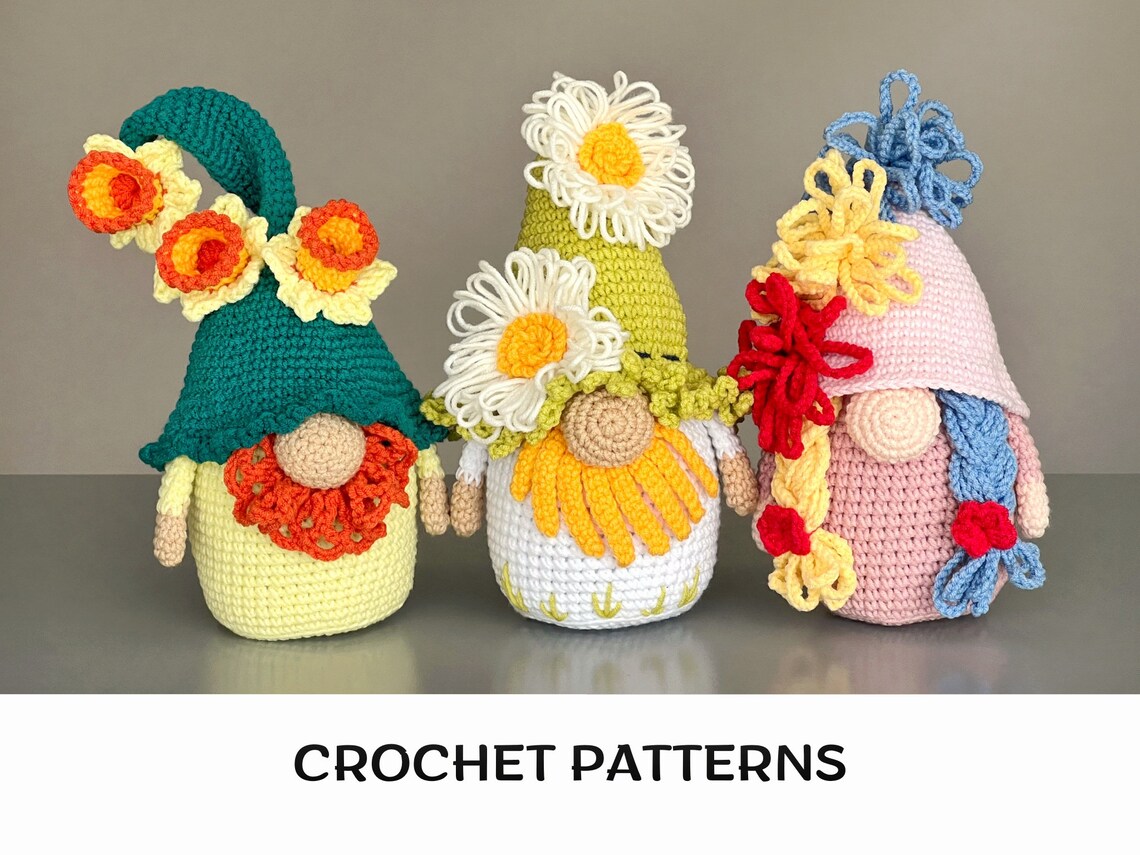 Flowers Gnome Crochet Pattern PDF Spring Garden Gnomes Easter - Etsy