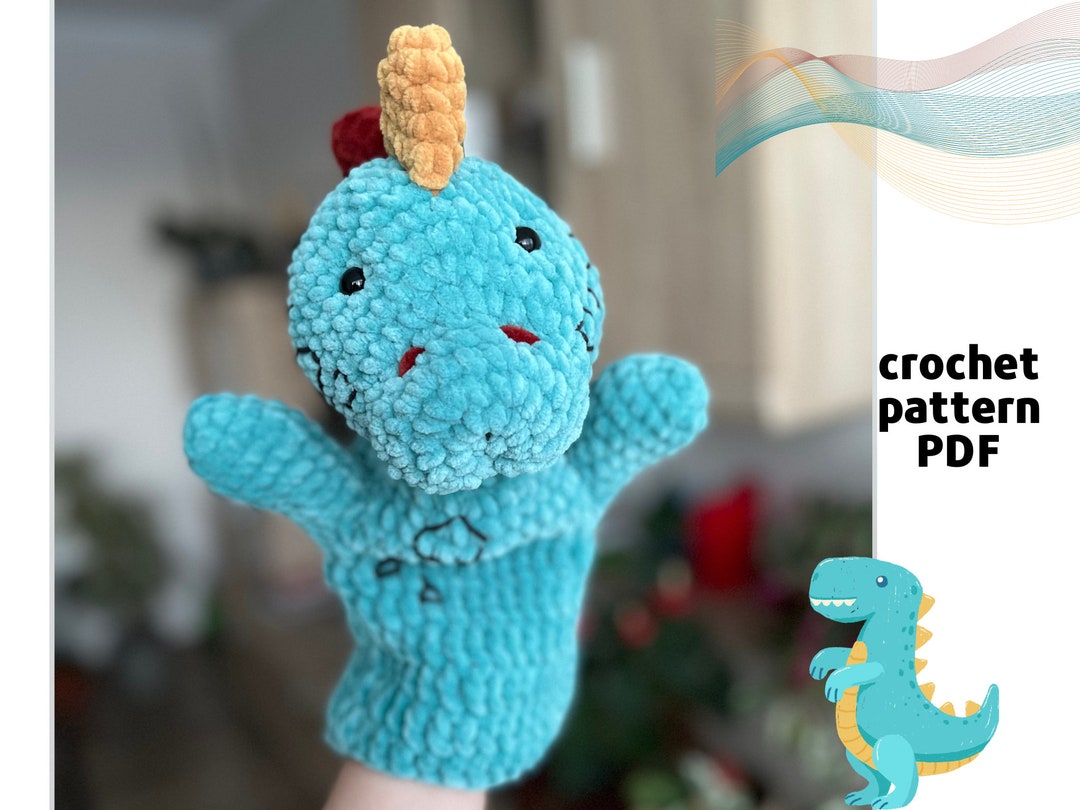 Crochet Dinosaur Hand Puppet Pattern PDF | Crochet Dino Pattern | Dinosaur Crochet Pattern ...