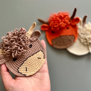 Highland Cow Coaster Crochet Pattern PDF | Crochet Cow Drink Coaster ...