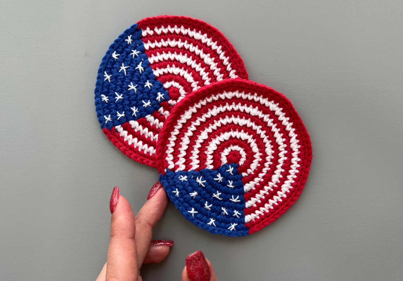 Crochet 4th of July Coaster Pattern PDF | USA Flag Crochet Coaster ...