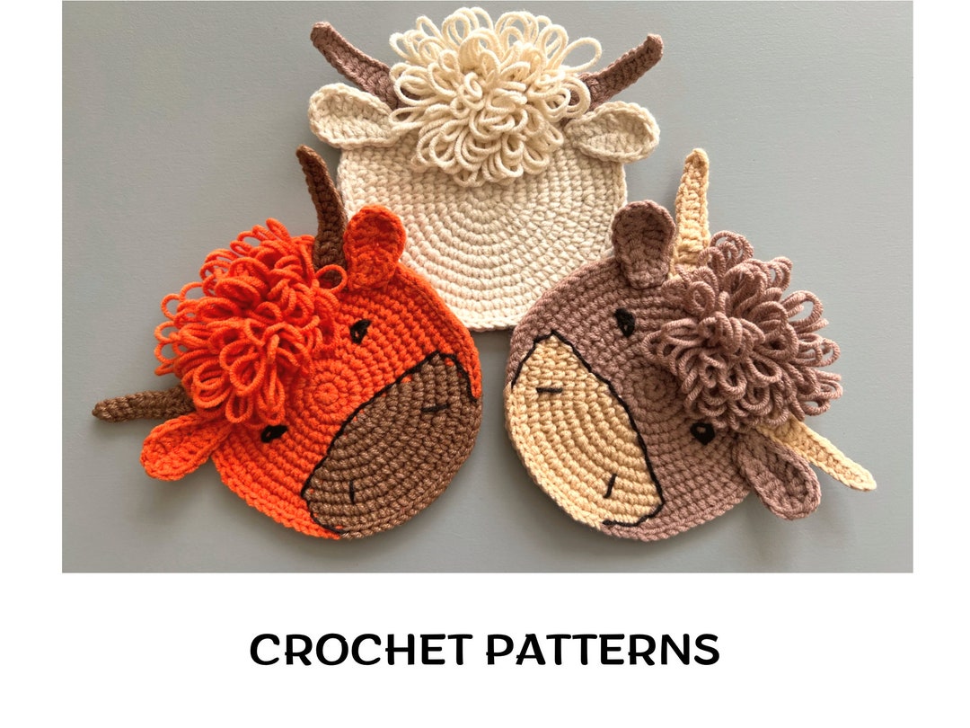 Highland Cow Coaster Crochet Pattern PDF | Crochet Cow Drink Coaster ...