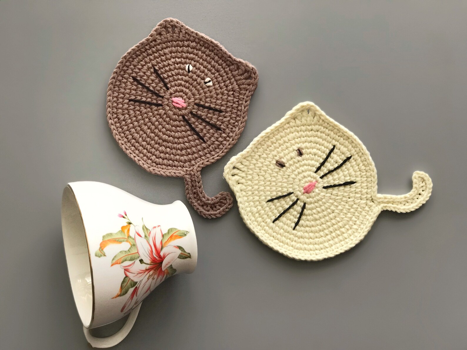 Crochet Cat Coasters Pattern PDF Funny Cats Coasters Drink Animal ...