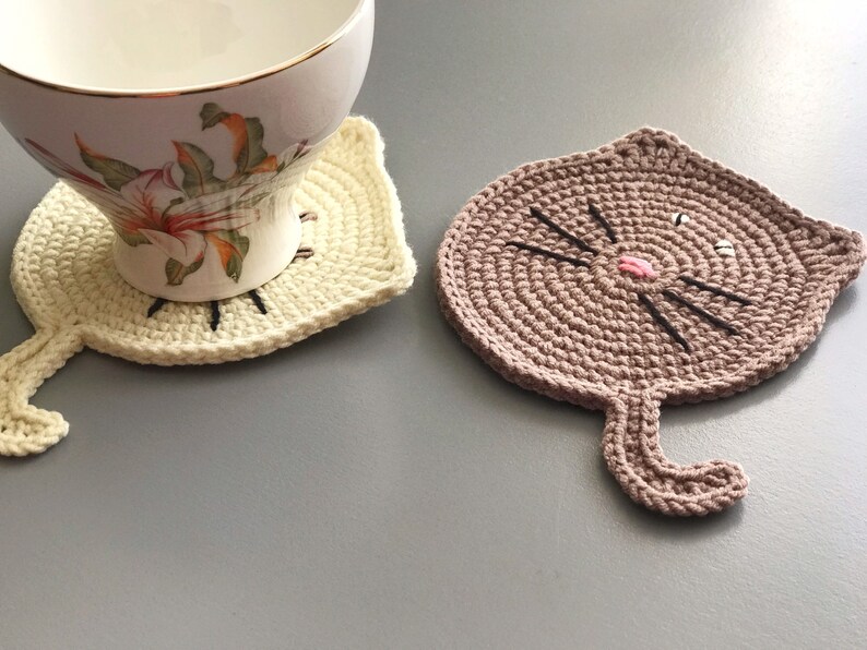 Crochet Cat Coasters Pattern PDF Funny Cats Coasters Drink Animal ...