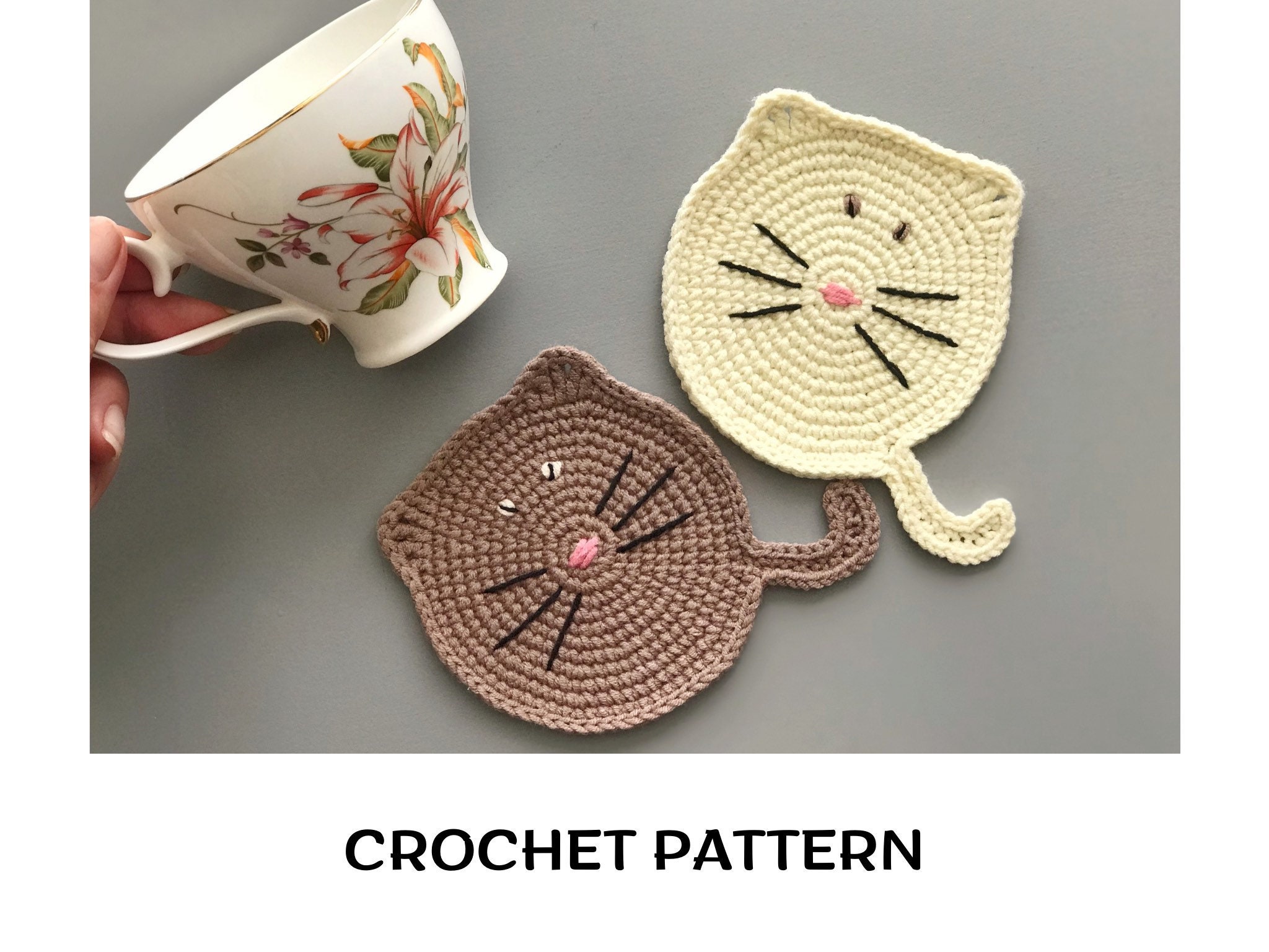 Crochet Cat Coasters Pattern PDF Funny Cats Coasters Drink Animal ...