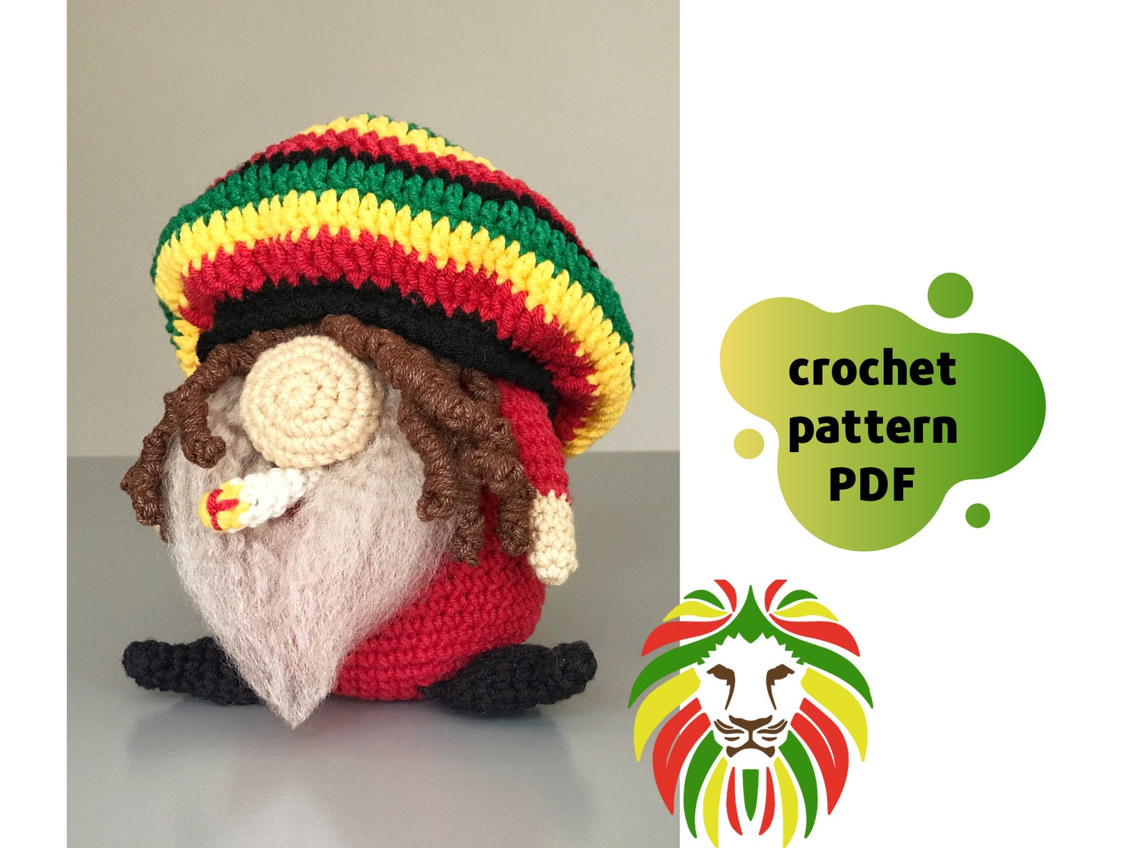 Crochet Rasta Gnome Pattern PDF Smoker Amigurumi Pattern Green - Etsy