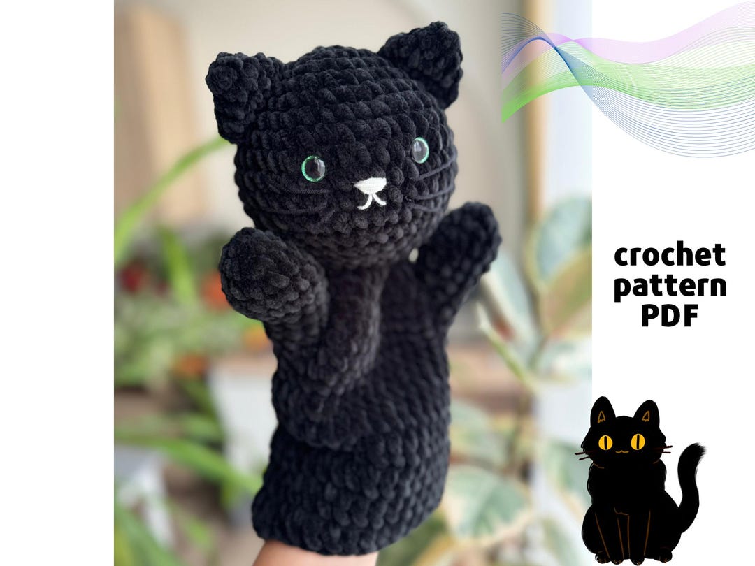 Crochet Black Cat Halloween Hand Puppet Pattern PDF Halloween Cat Hand ...