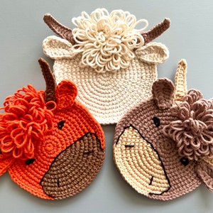 Highland Cow Coaster Crochet Pattern PDF | Crochet Cow Drink Coaster ...