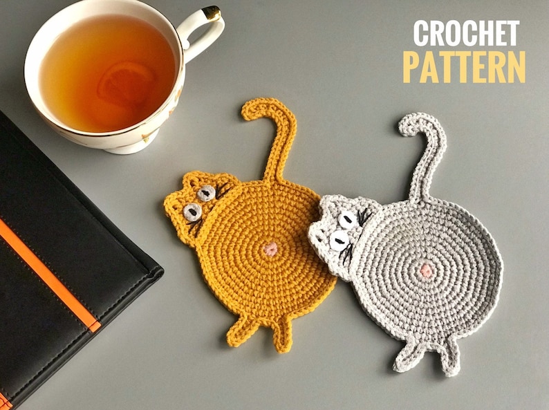Cat Coaster Crochet Pattern PDF Crochet Cat Drink Coaster - Etsy
