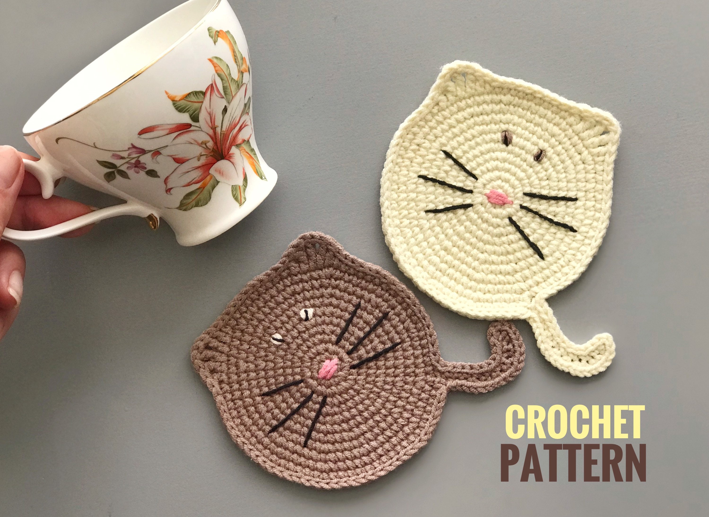 Crochet Cat Coasters Pattern PDF Funny Cats Coasters Drink Animal ...