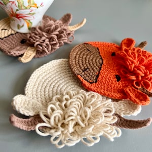 Highland Cow Coaster Crochet Pattern PDF | Crochet Cow Drink Coaster ...