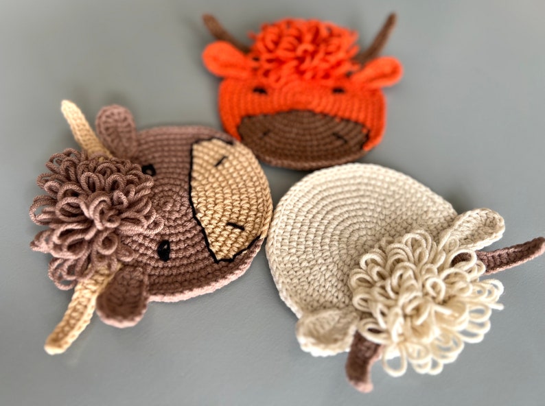 Highland Cow Coaster Crochet Pattern PDF | Crochet Cow Drink Coaster ...