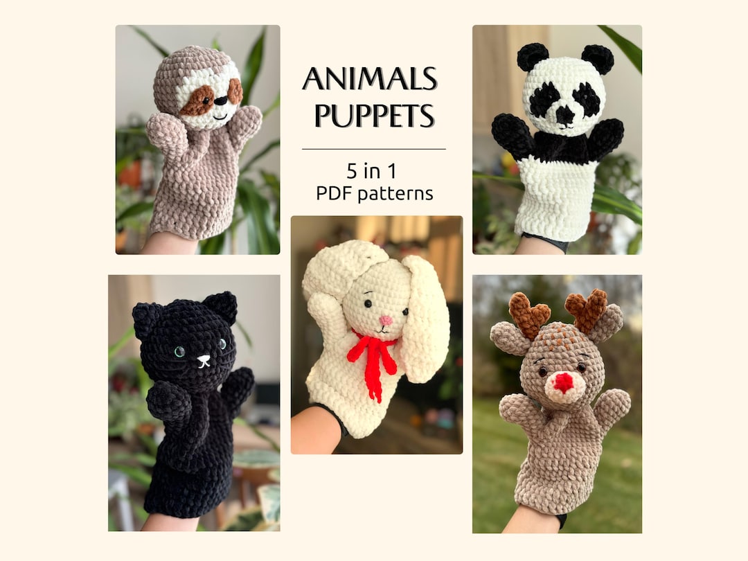 Crochet Hand Puppets Bundle Patterns PDF Animals Puppets for ...