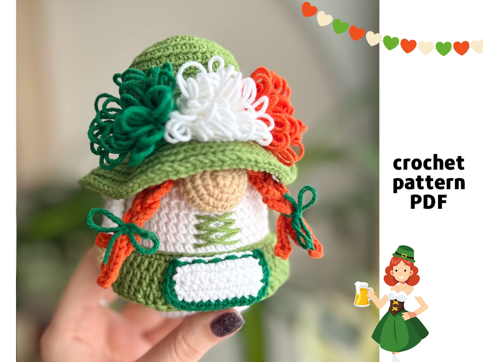 Irish Doll Gnome Pattern PDF St. Patrick Day Gonk Patterns Gnome Girl ...