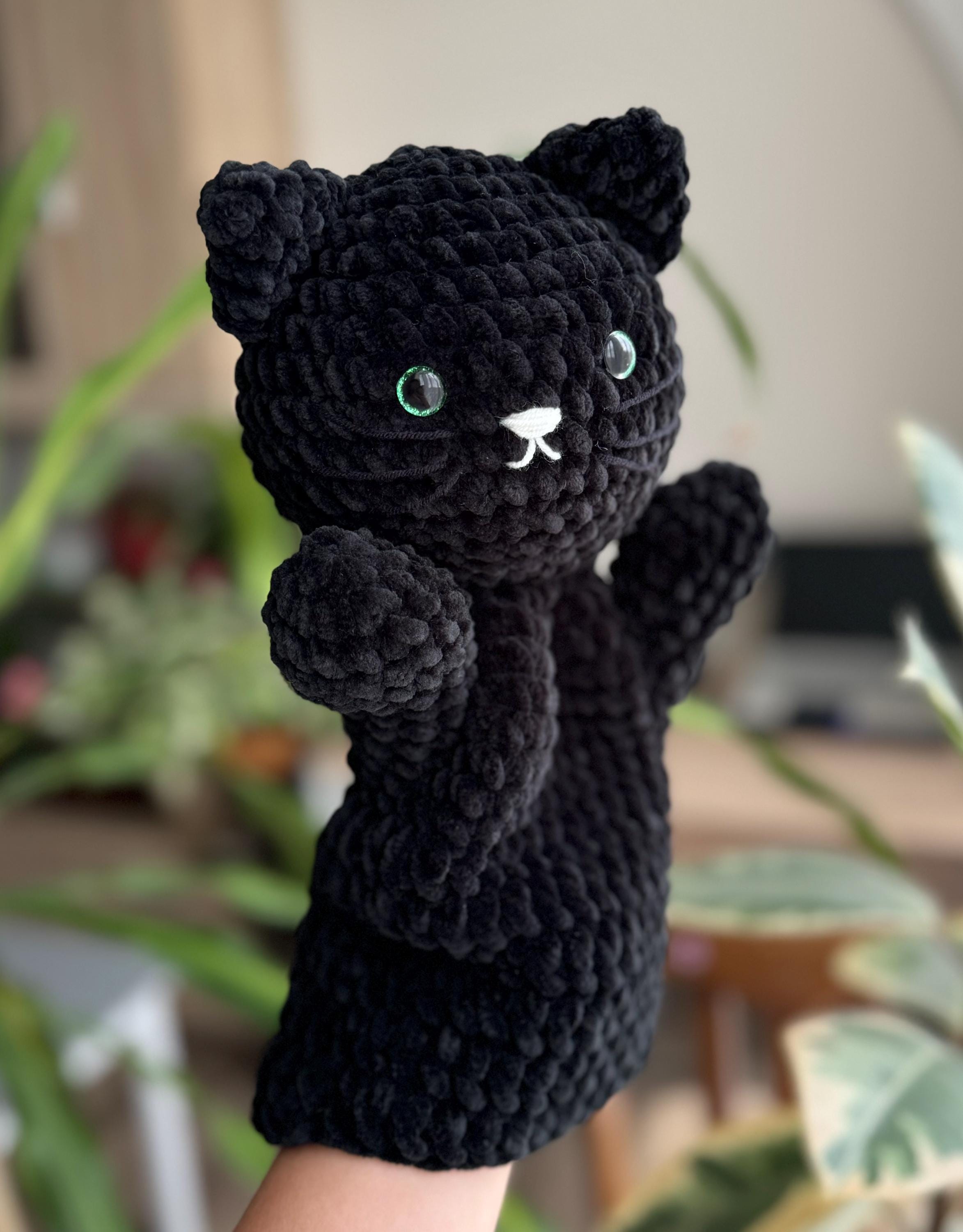 Crochet Black Cat Hand Puppet Pattern PDF | Halloween Crochet Cat ...