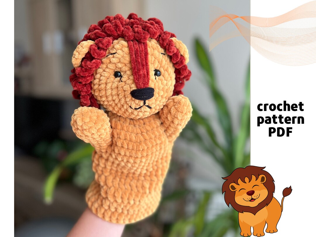 Crochet Lion Hand Puppet Pattern PDF | Safari Animal Lion Crochet ...
